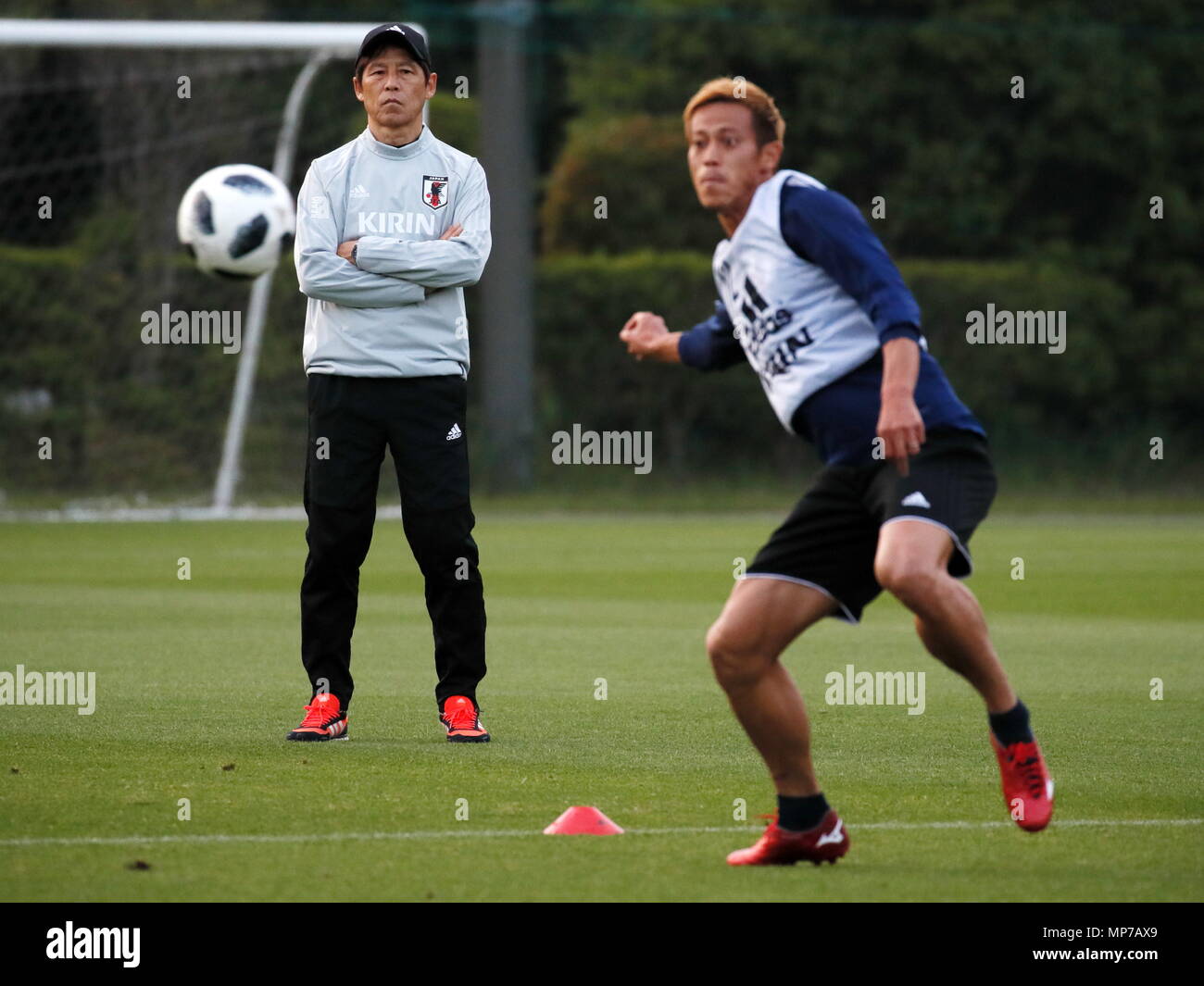 Frontier soccer field, Chiba, Japan. 21st May, 2018. (L-R) Akira ...