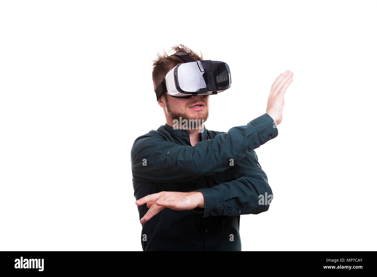 Cool looking guy wears a VR headset Stock Photo - Alamy