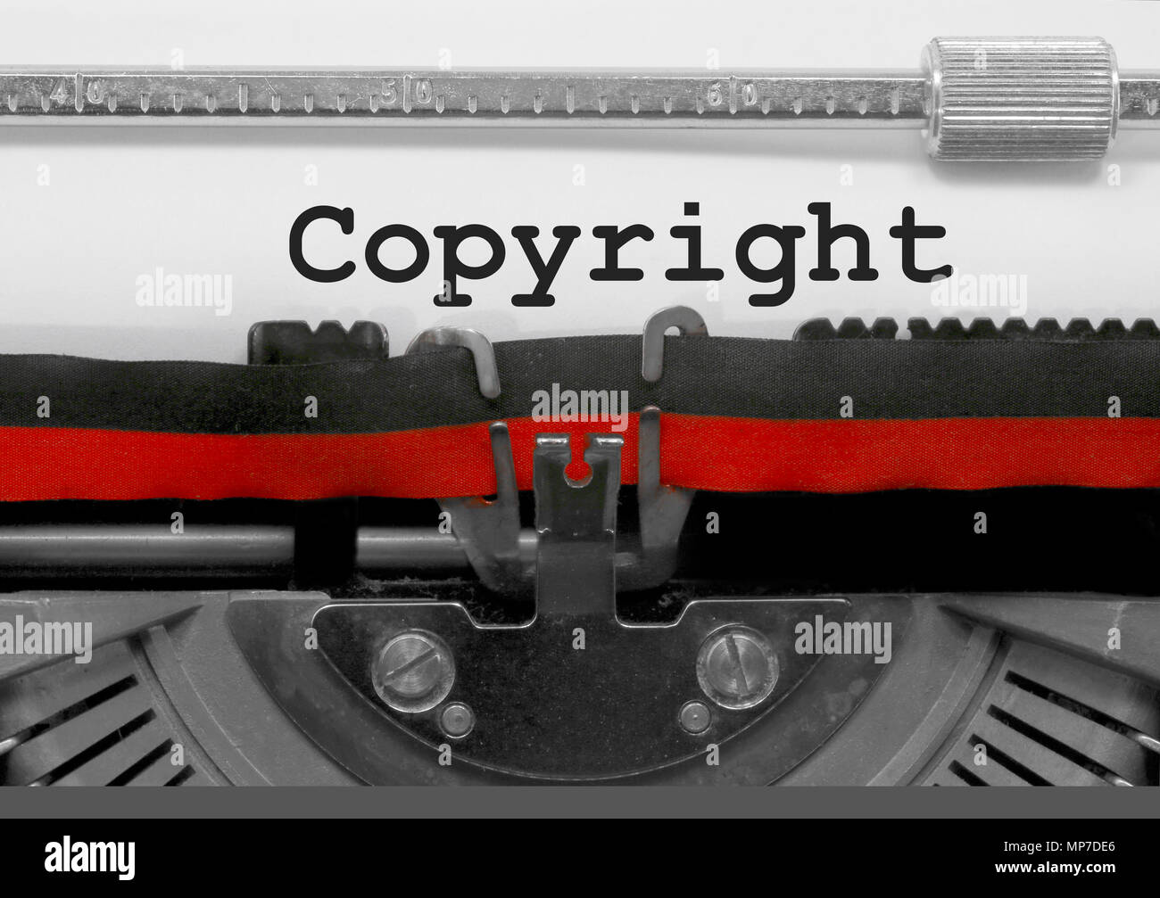 Copyright text written by an old typewriter on white sheet Stock Photo ...