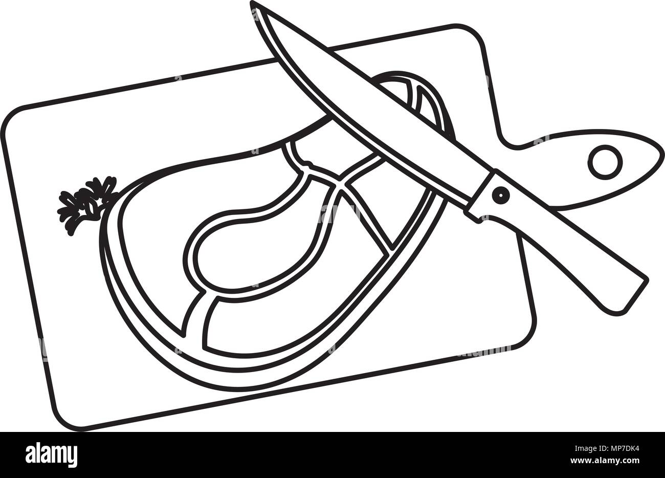 line fillet meat food with herb and knife inside cutting board Stock ...