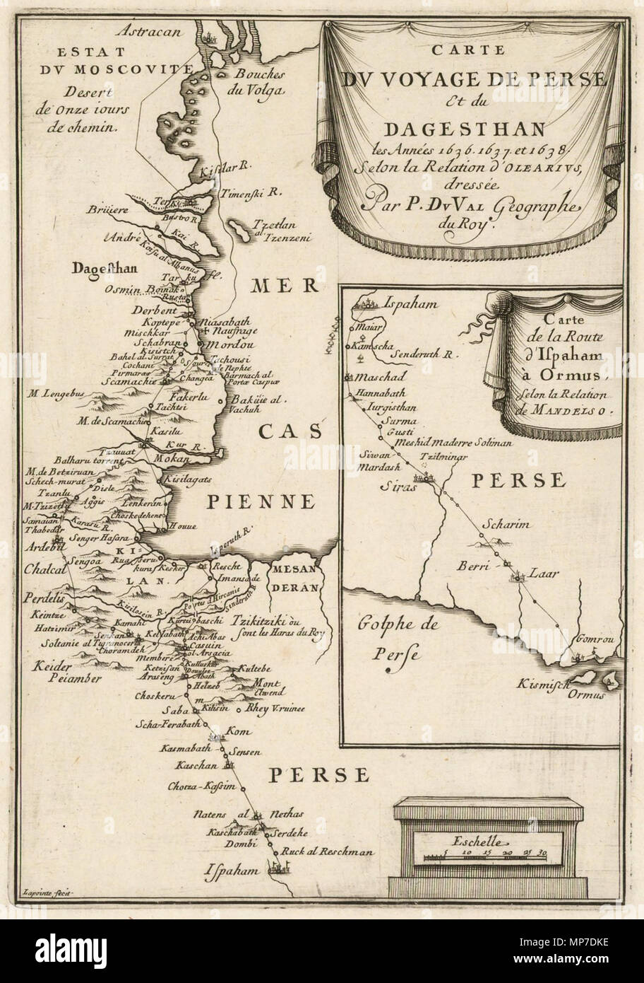 . English: Map illustrating the route of Adam Olearius to Persia and ...