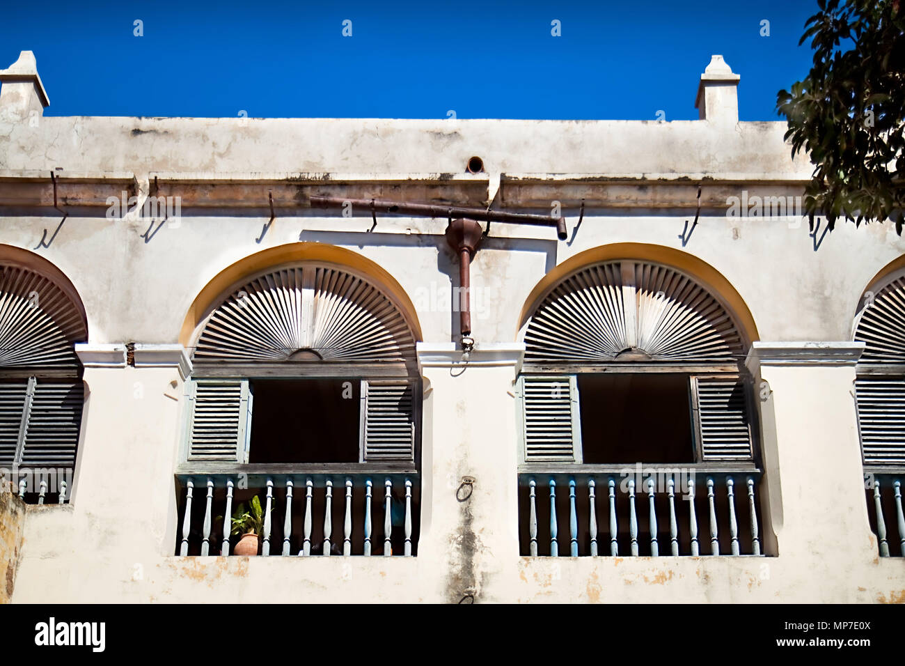 Windows, Detail of facade from vintage colonial building in Trinidad ...
