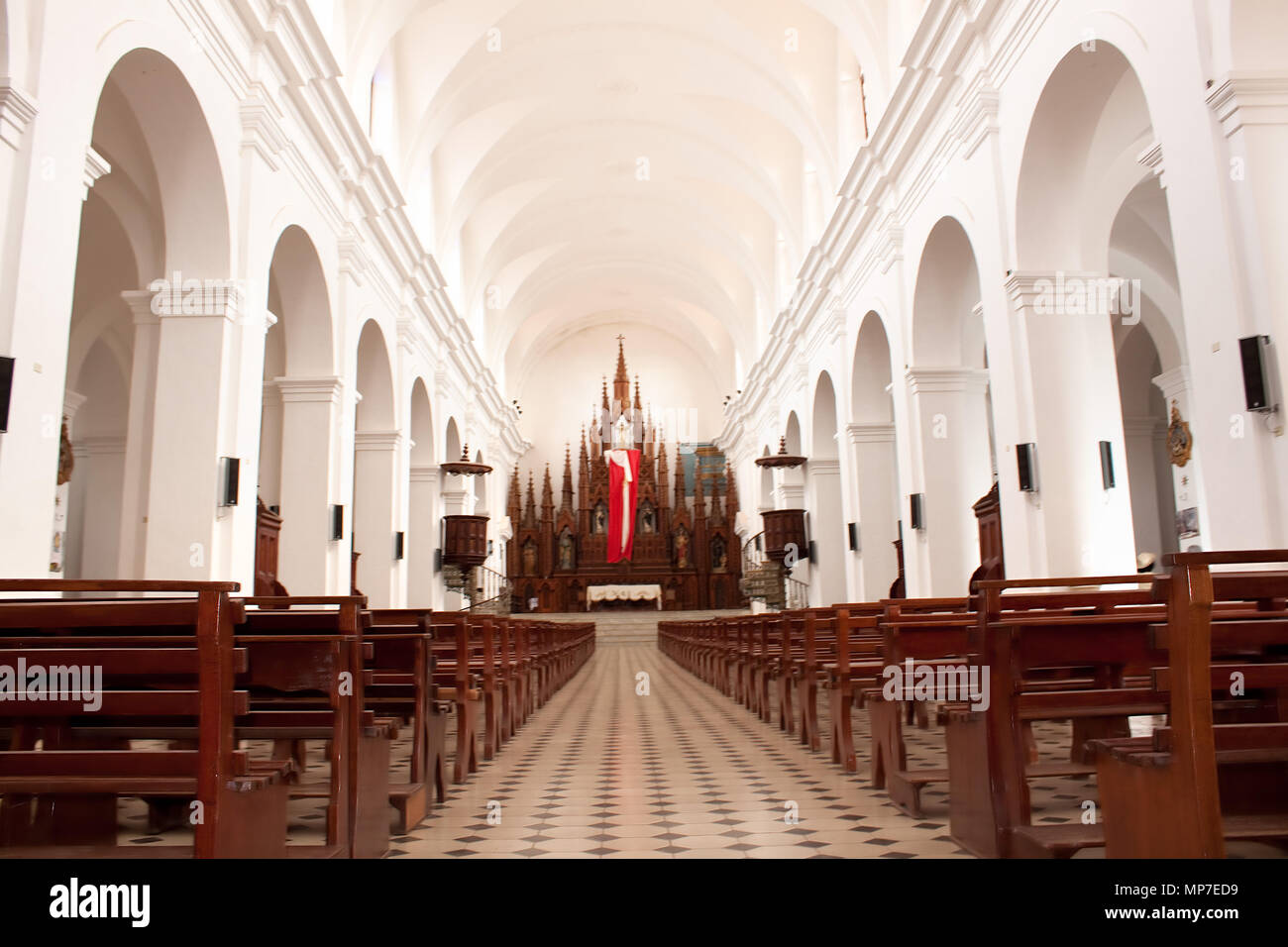 Parroquial de la Santisima church. Beautiful interior of Roman Catholic ...