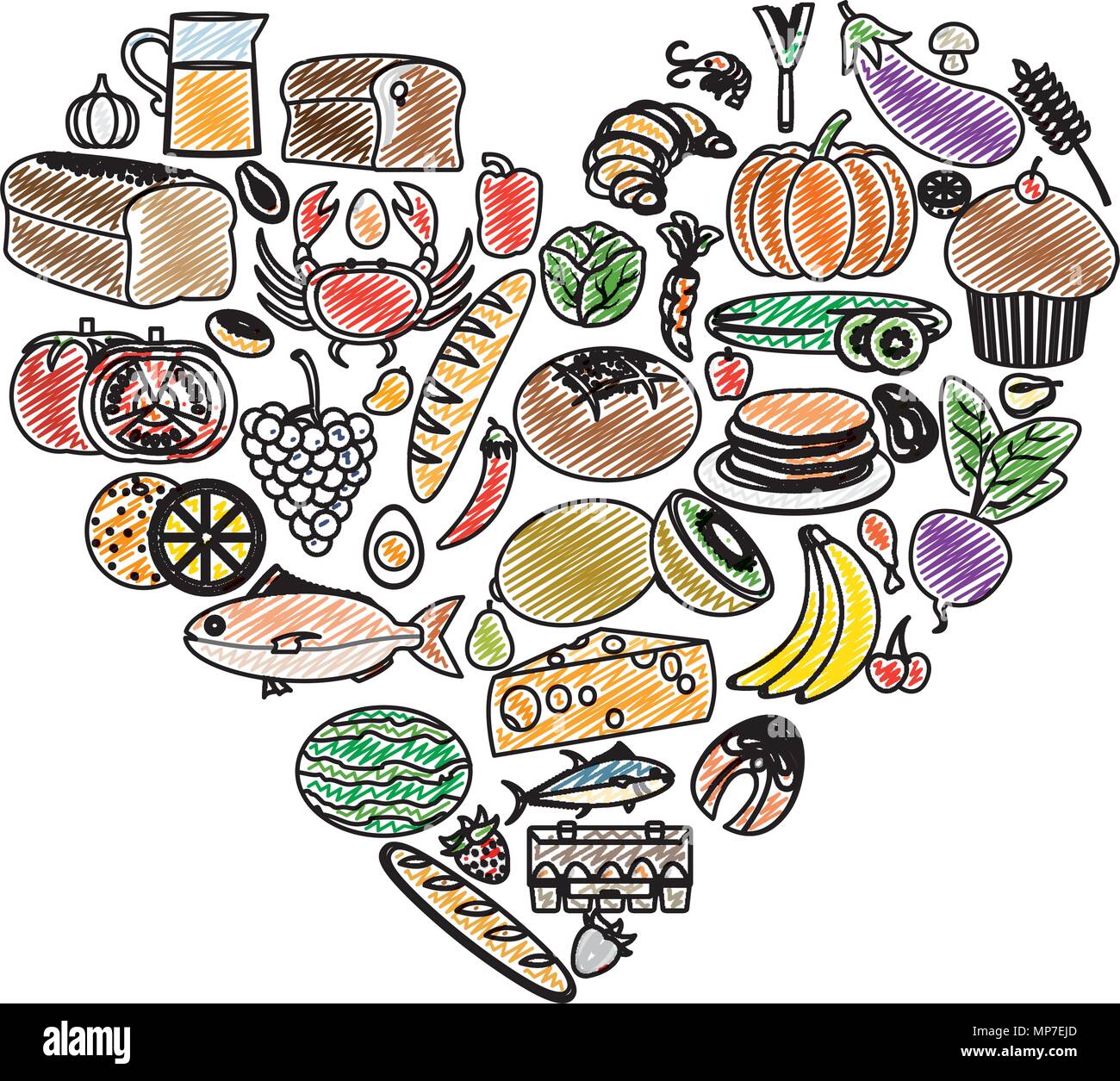 doodle food pyramid with diet nutritional products Stock Vector Image ...