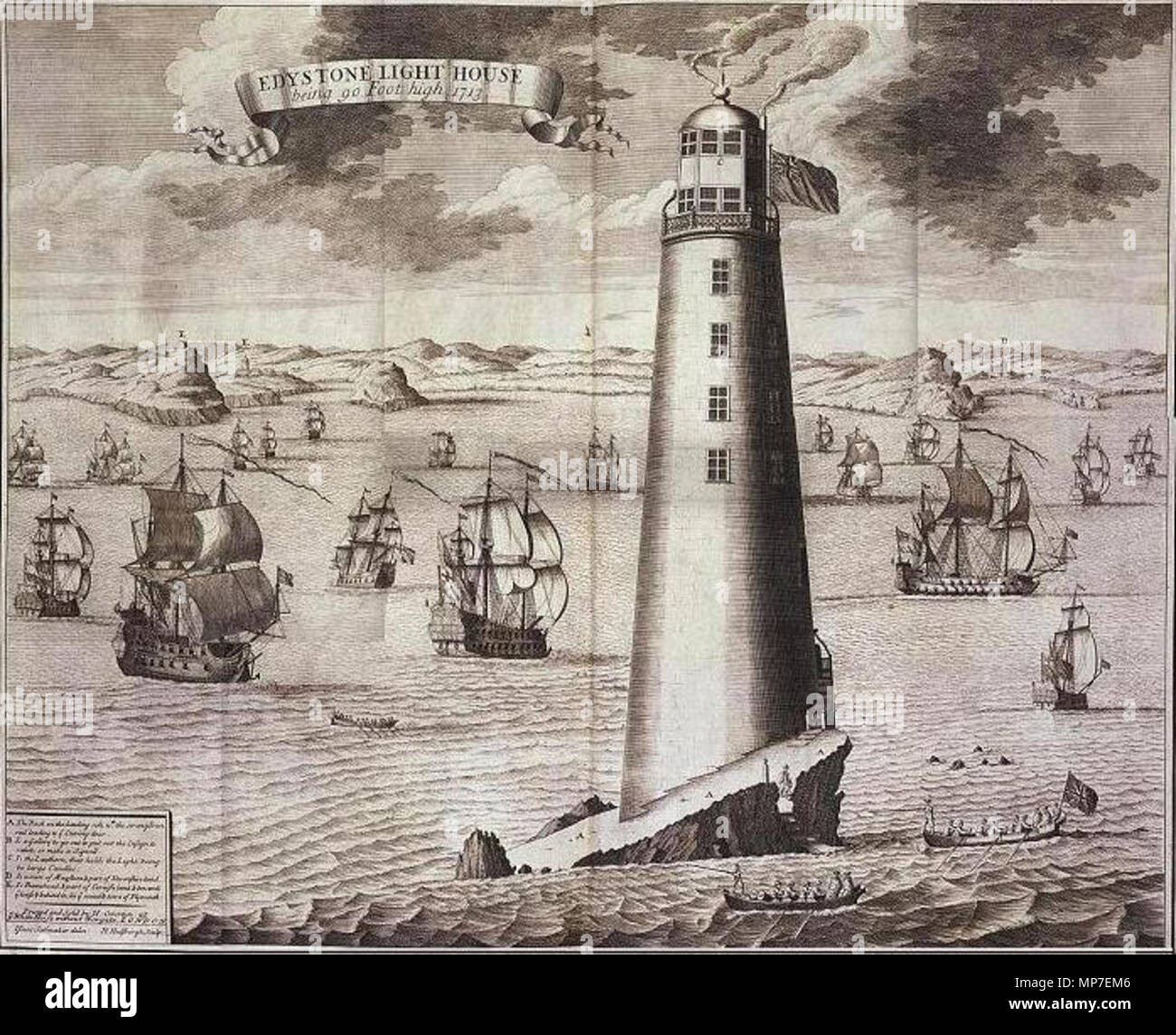 English: Engraving of the Eddystone Lighthouse . 674 Isaac Sailmaker ...