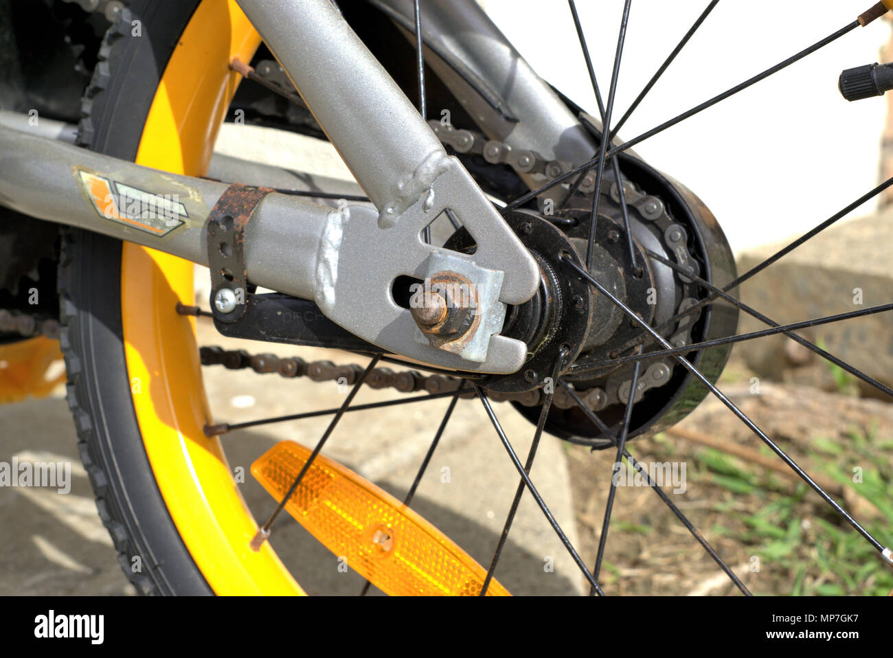 Bicycle chain close up. Machinery of back wheel of bicycle Stock Photo ...