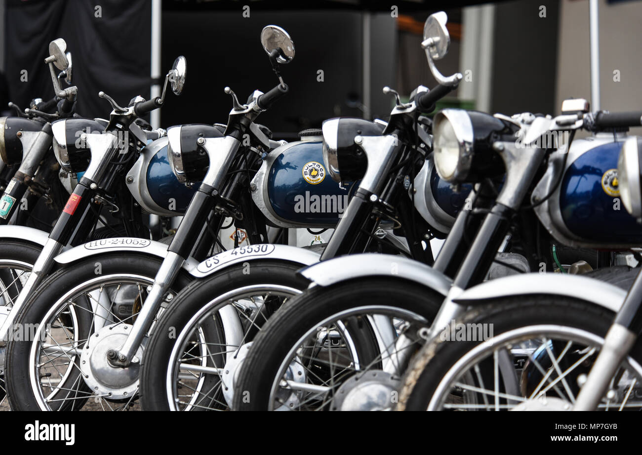 Exhibition of a group of old motorcycles of the Spanish brand Bultaco ...