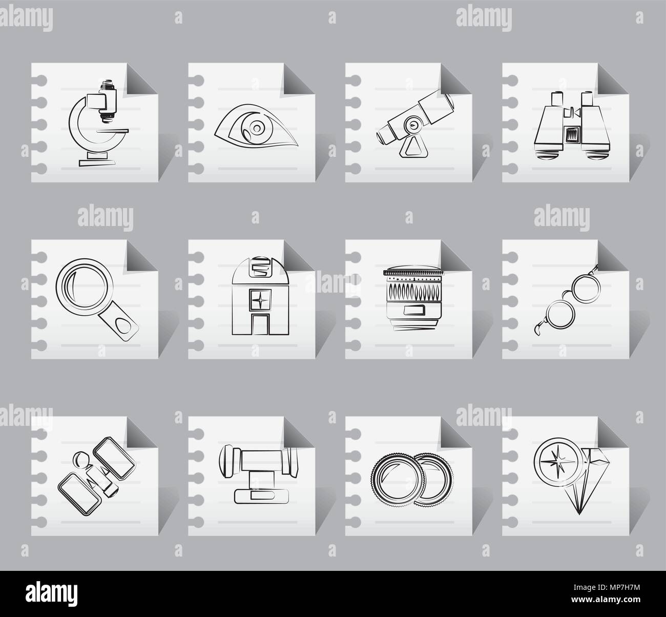 Optic and lens equipment icons - vector icon set Stock Vector Image ...