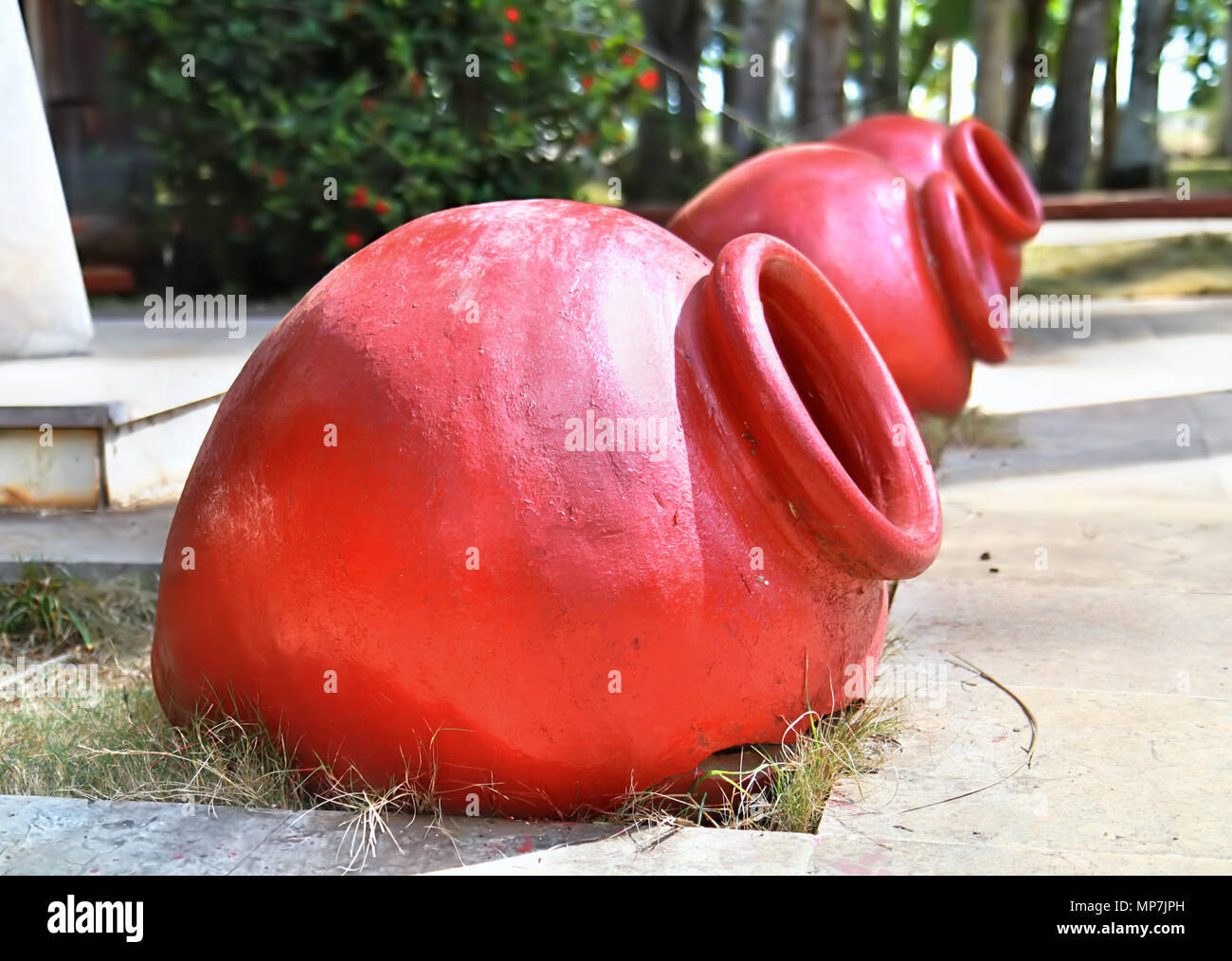 Still life of tree clay pots representing those of ancient days, Cuba ...