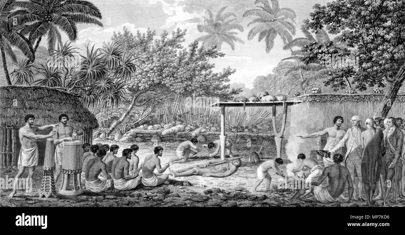 . English: James Cook, English navigator, witnessing human sacrifice in ...