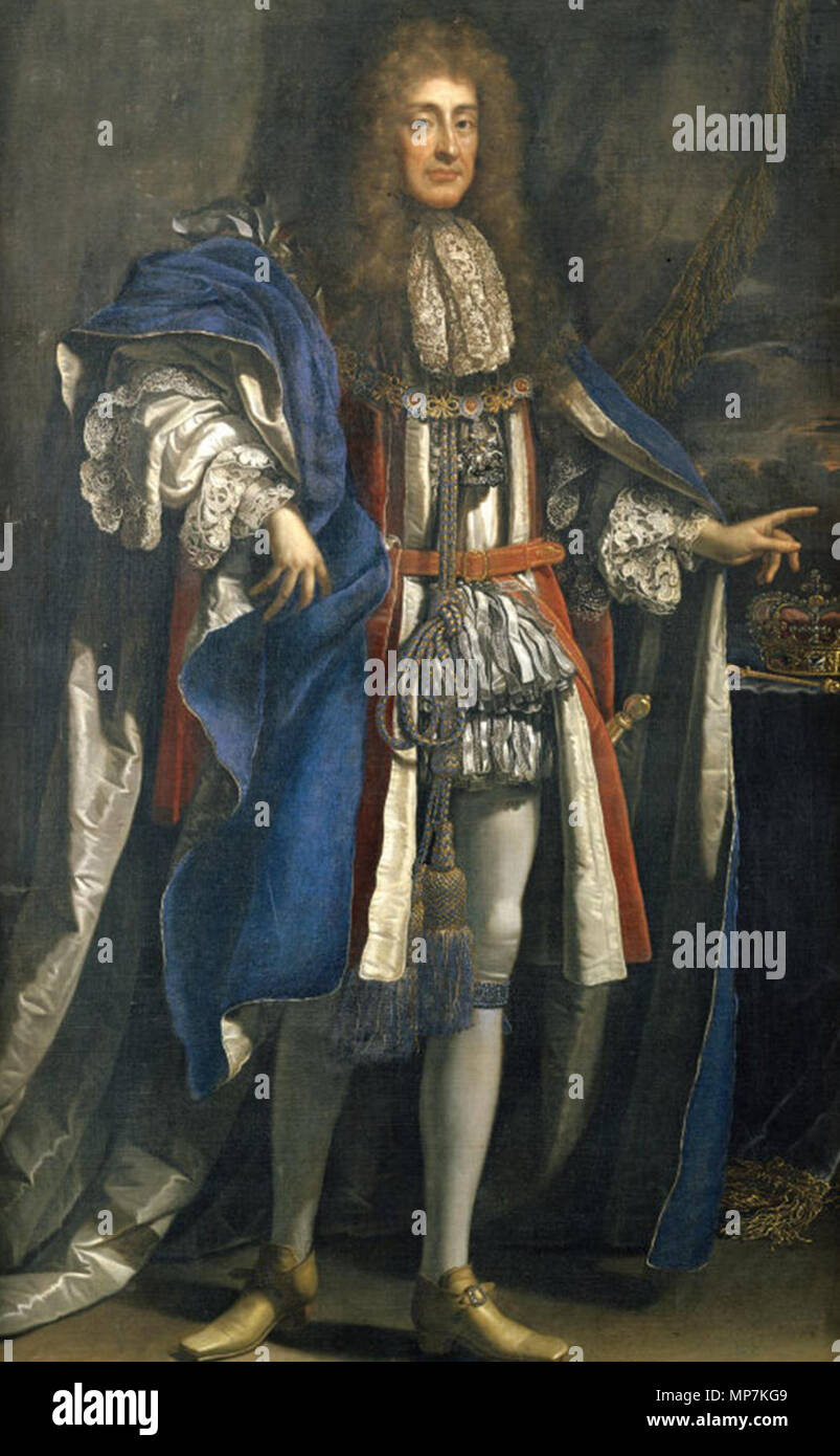 Portrait of King James II, in Garter Robes, the Crown and Sceptre on a ...