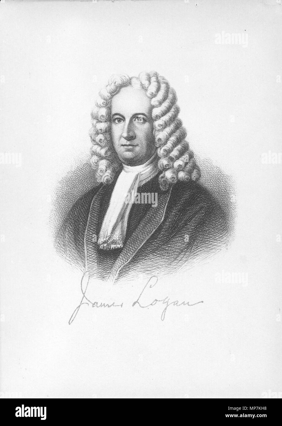 James Logan (1674-1751), autographed portrait engraving. Depicted ...