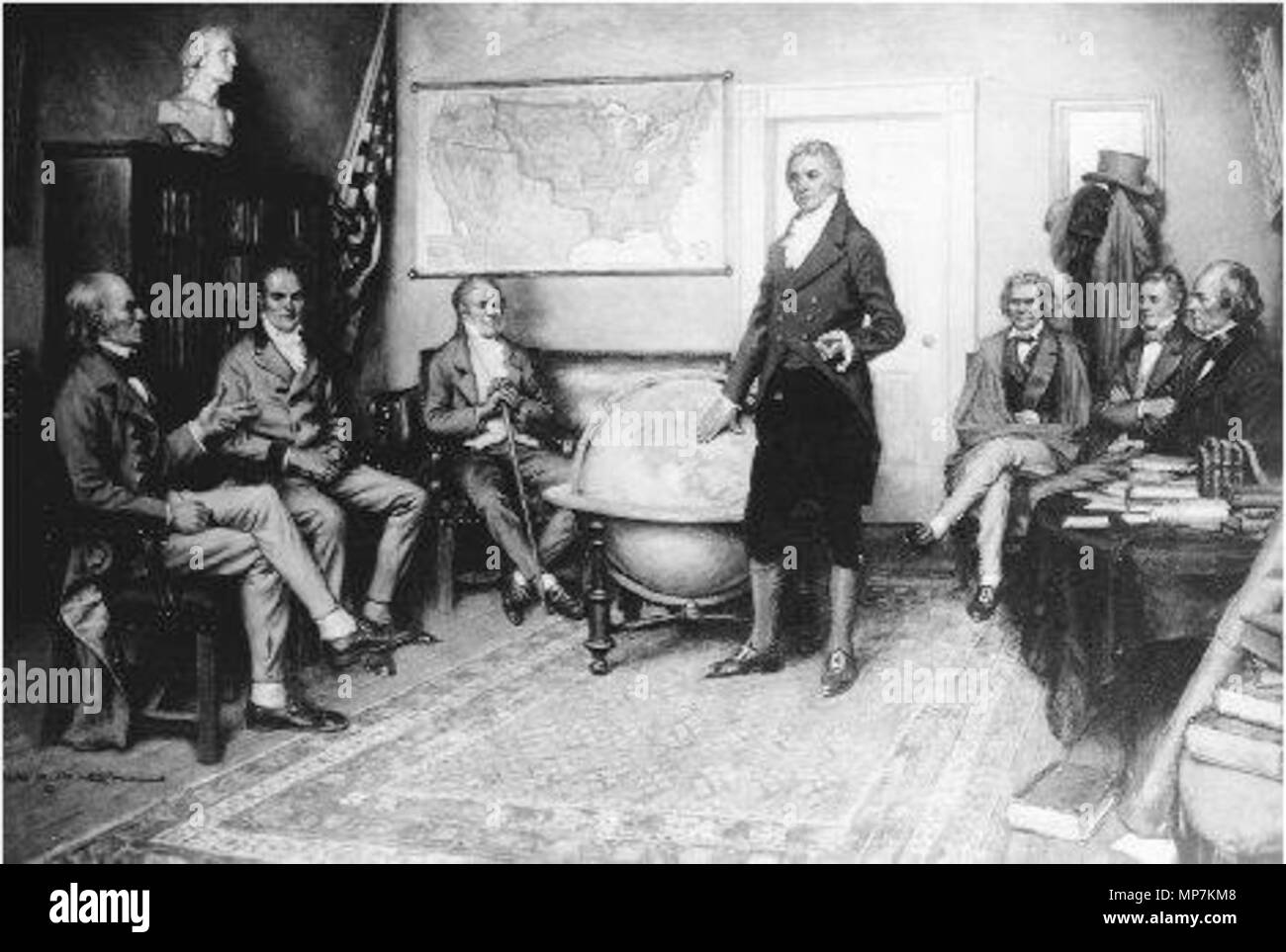 . English: President James Monroe is depicted with his cabinet . Unknown 693 James Monroe ...