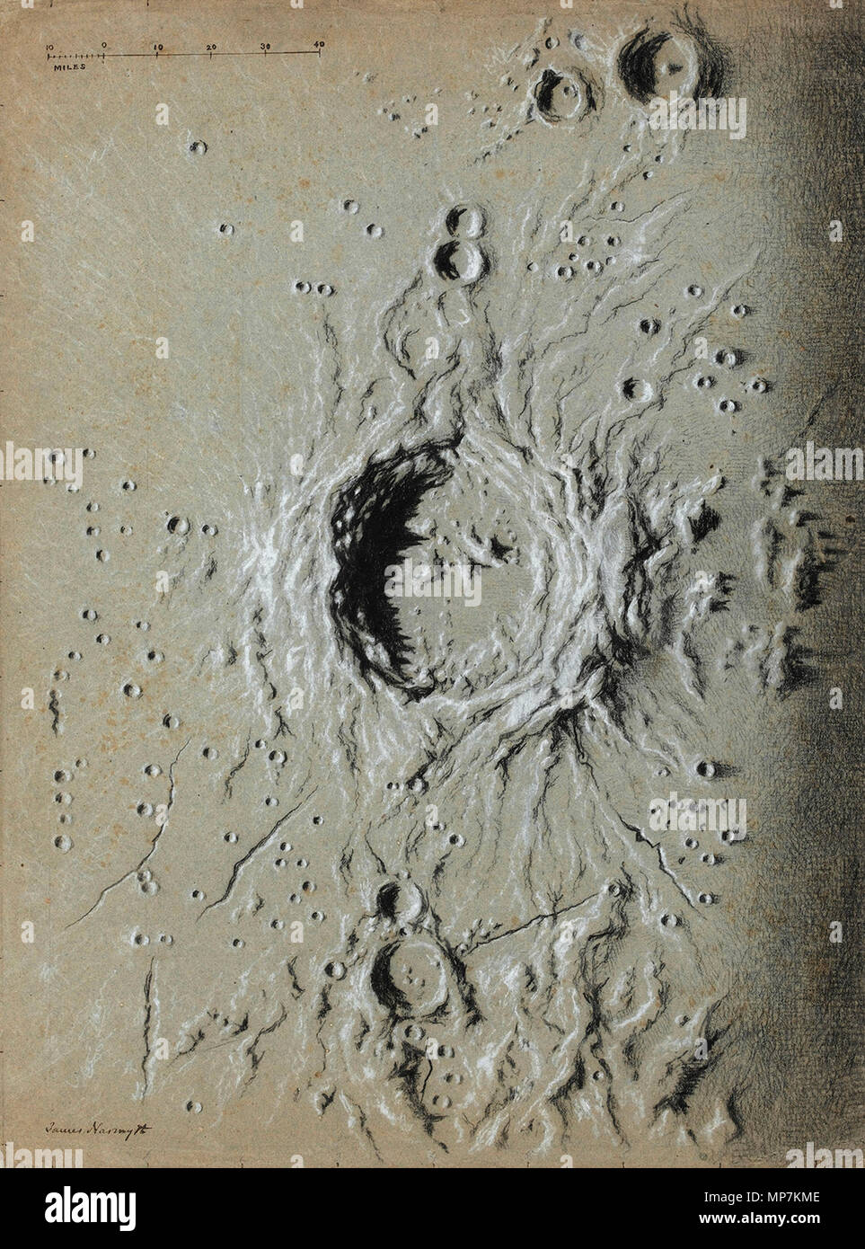 . English: Drawing of a crater on the surface of the moon by James ...