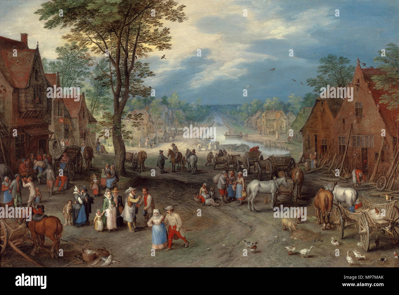 . English: Village Scene with a Canal . 1609. Jan Brueghel the Elder ...