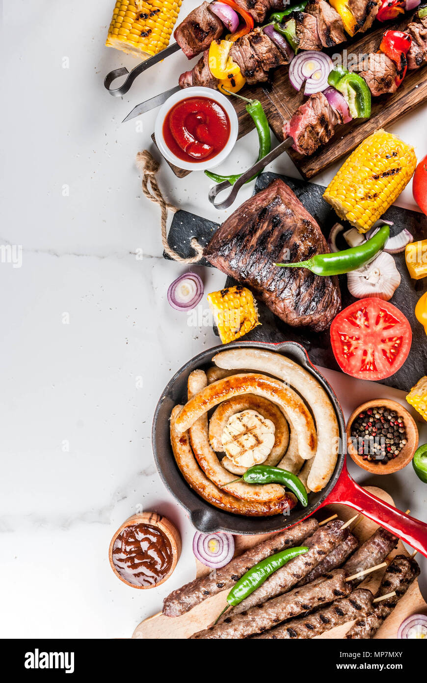 Assortment various barbecue food grill meat, bbq party fest - shish ...