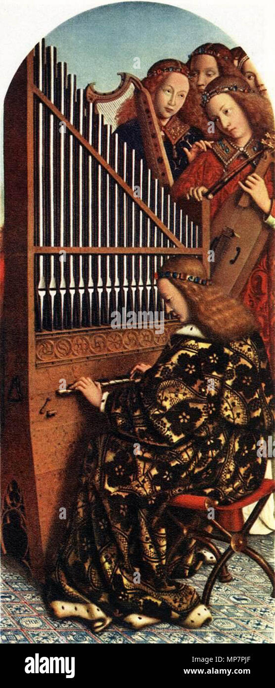 English: The Ghent Altarpiece: Angels Playing Music between 1426 and ...