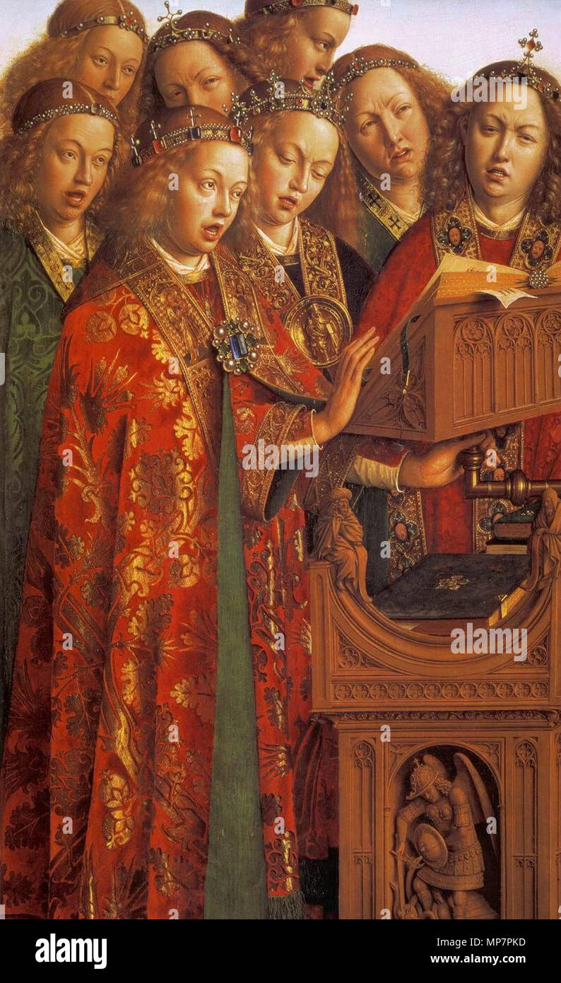 English: The Ghent Altarpiece: Singing Angels (detail) between 1427 and ...