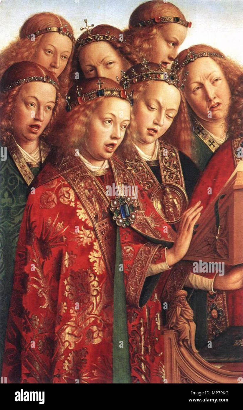 English: The Ghent Altarpiece: Singing Angels (detail) between 1427 and ...