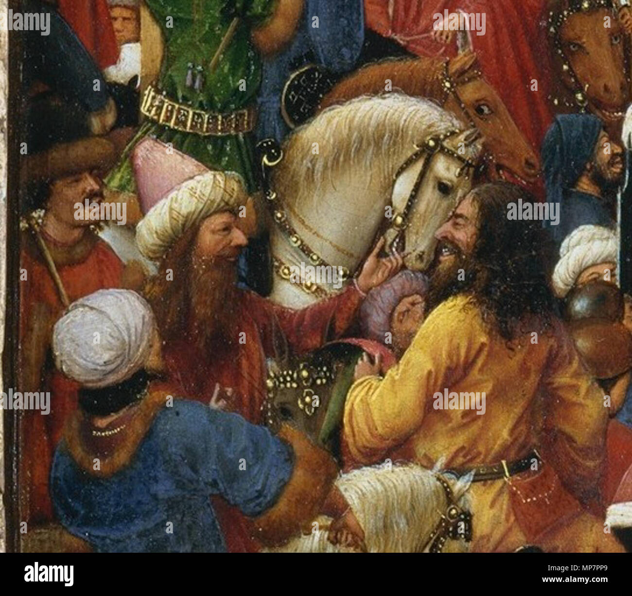 Crucifixion and Last Judgement diptych. English: Detail of the figures in the lower ground of ...