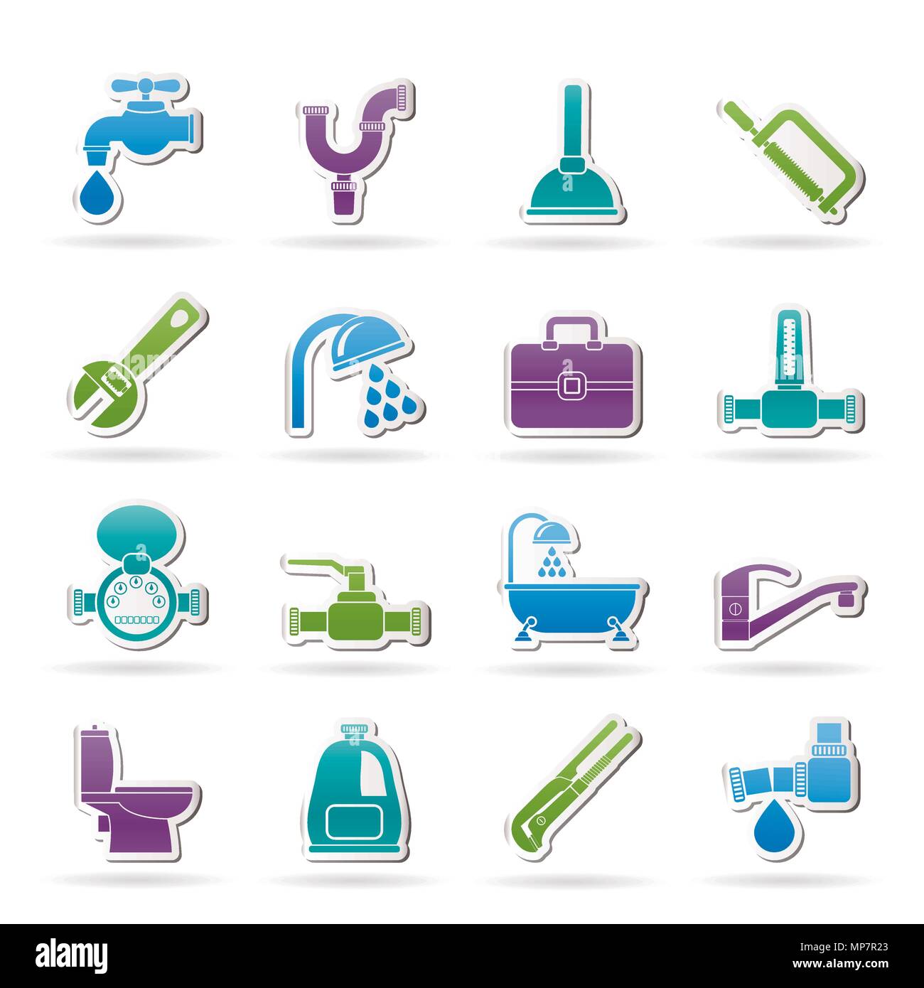 Plumbing objects and tools icons - vector icon set Stock Vector Image ...