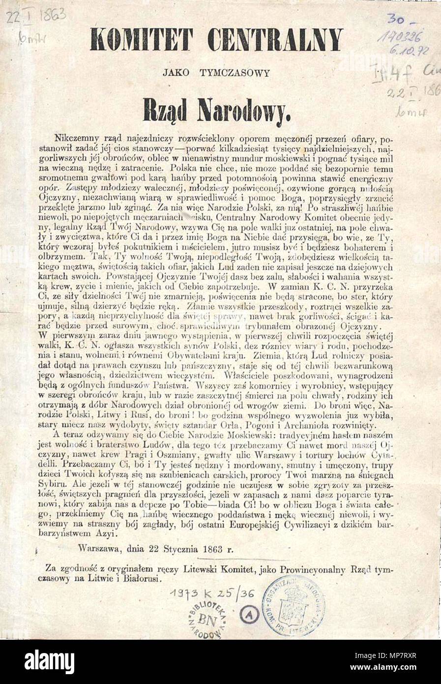 . English: Proclamation of the January Uprising 1863 Polski: Powstanie ...