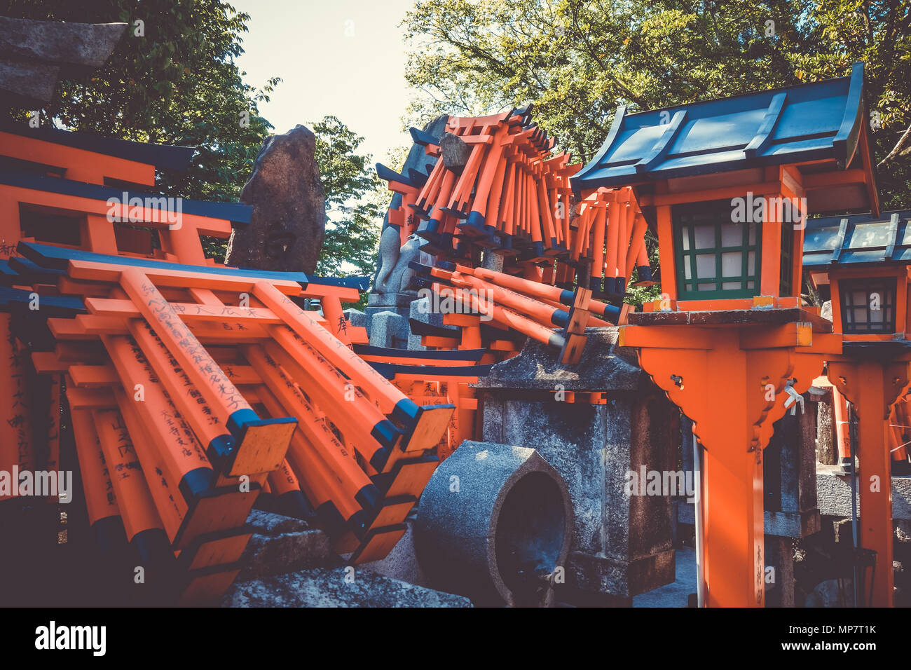 Gifts at Fushimi Inari Taisha torii shrine, Kyoto, Japan Stock Photo ...