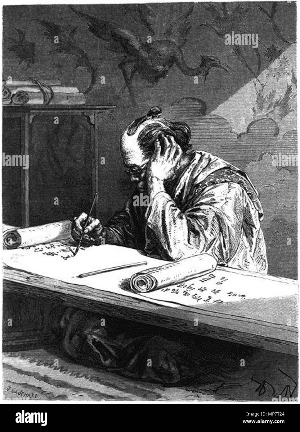 . English: Japanese Scribe copying scrolls on 'Le Japon Illustre' by ...