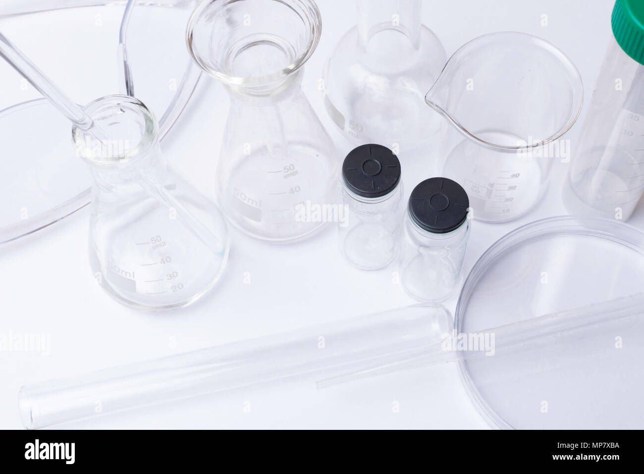 Various laboratory glasswareand glasses in chemical labarotory on the ...
