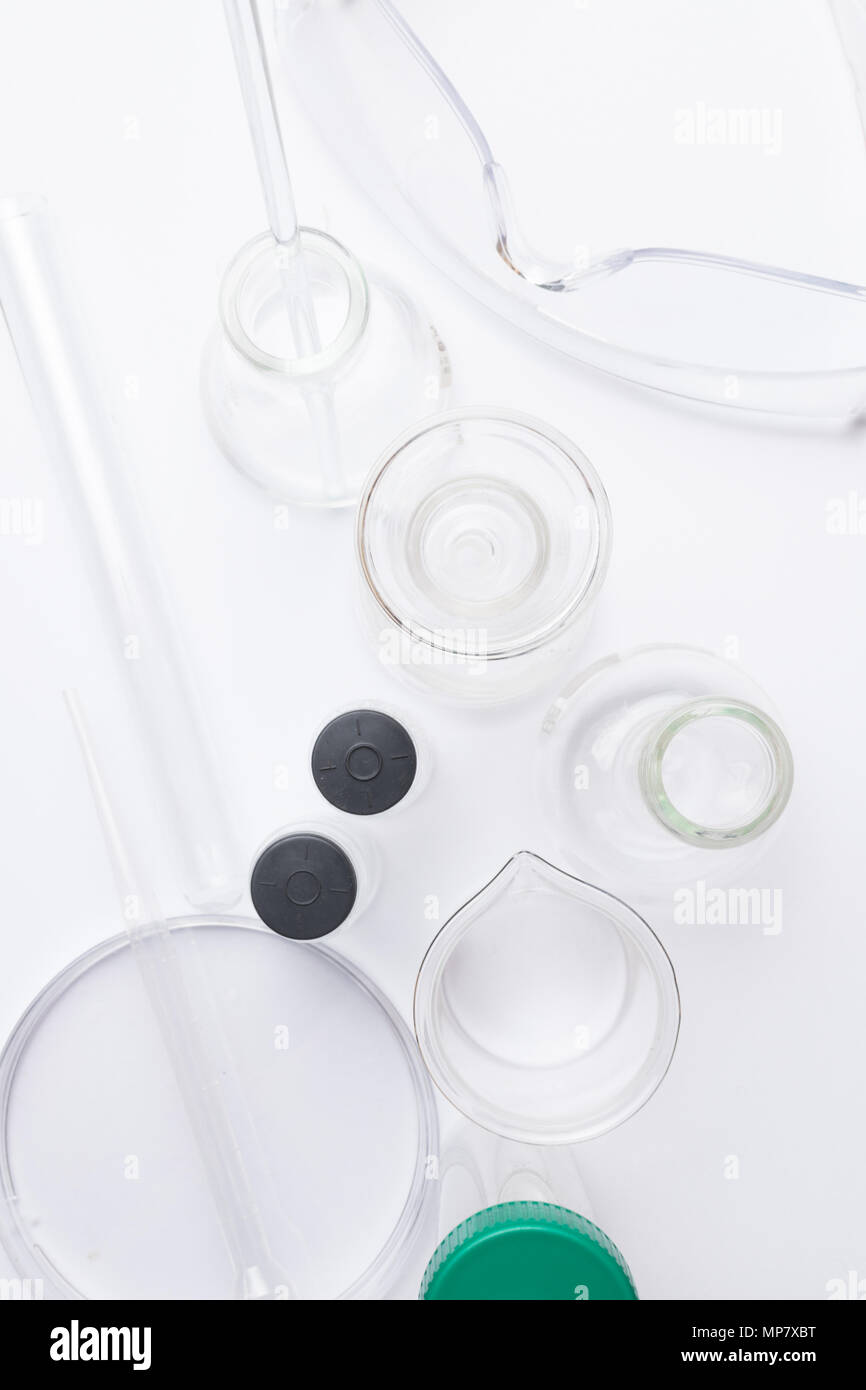 Various laboratory glasswareand glasses in chemical labarotory on the ...