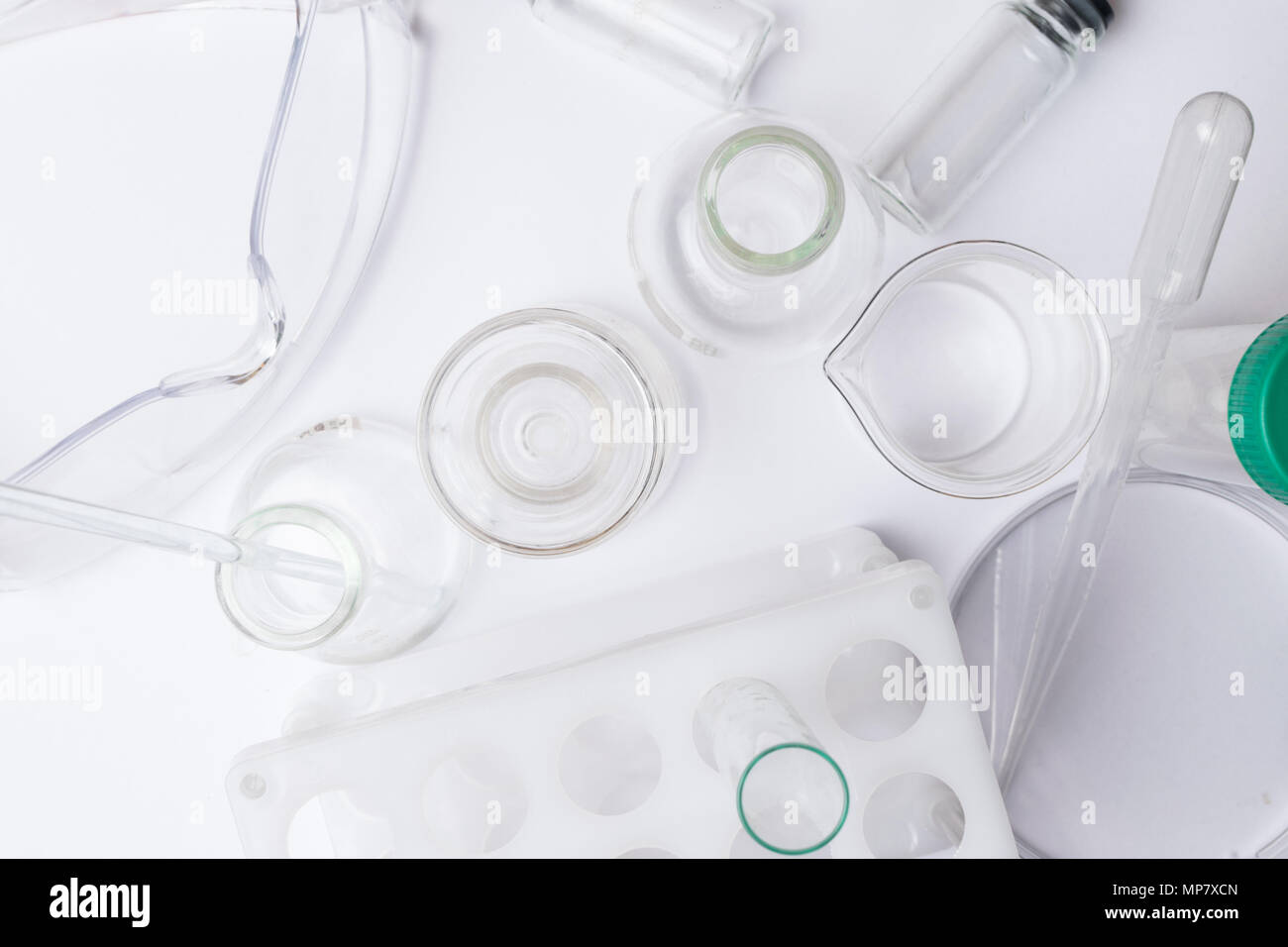 Various laboratory glasswareand glasses in chemical labarotory on the ...