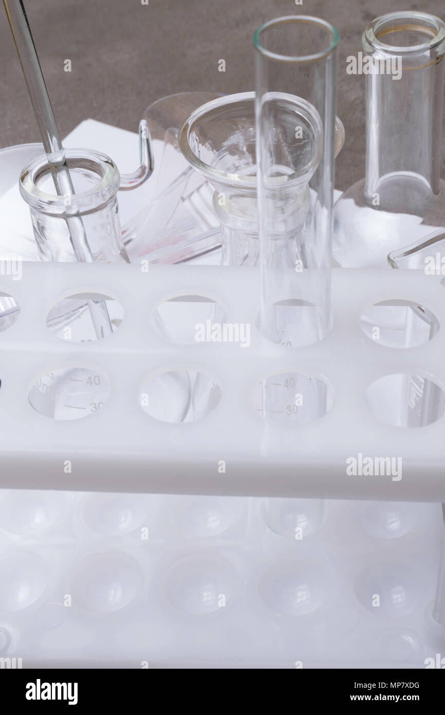 Various laboratory glasswareand glasses in chemical labarotory on the ...