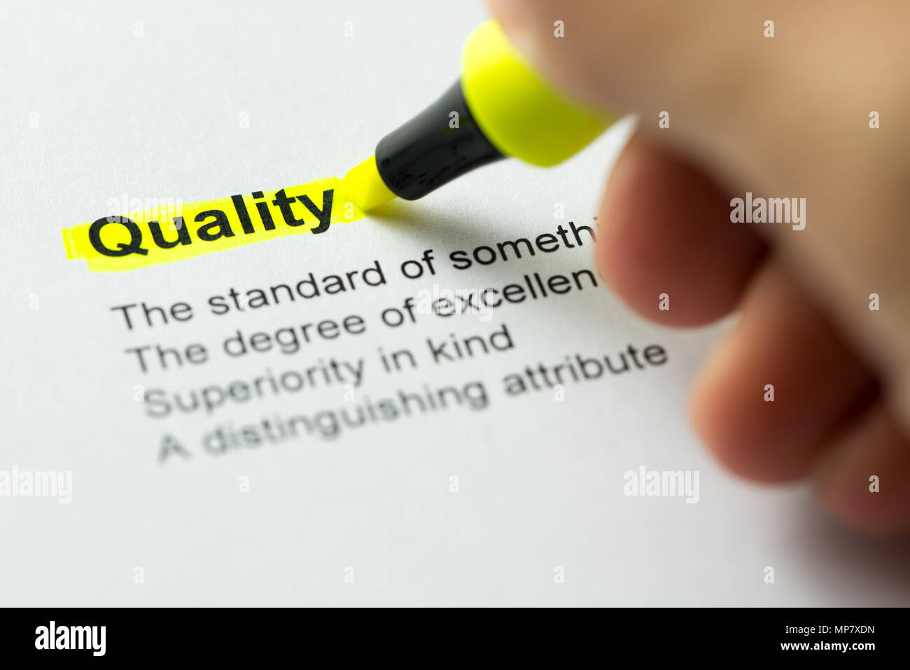 Quality highlighted in yellow Stock Photo - Alamy