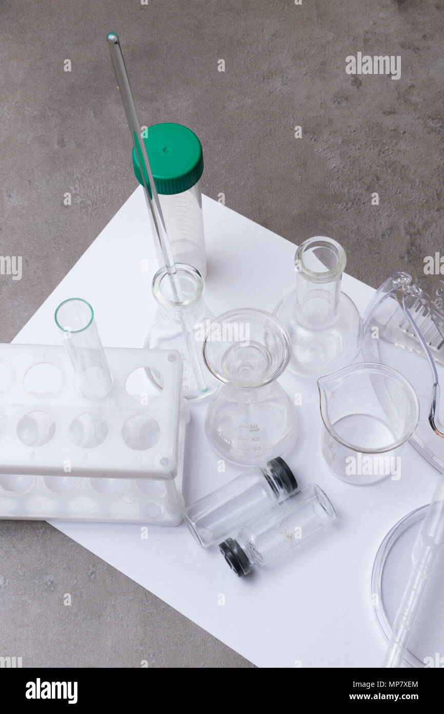 Various laboratory glasswareand glasses in chemical labarotory on the ...
