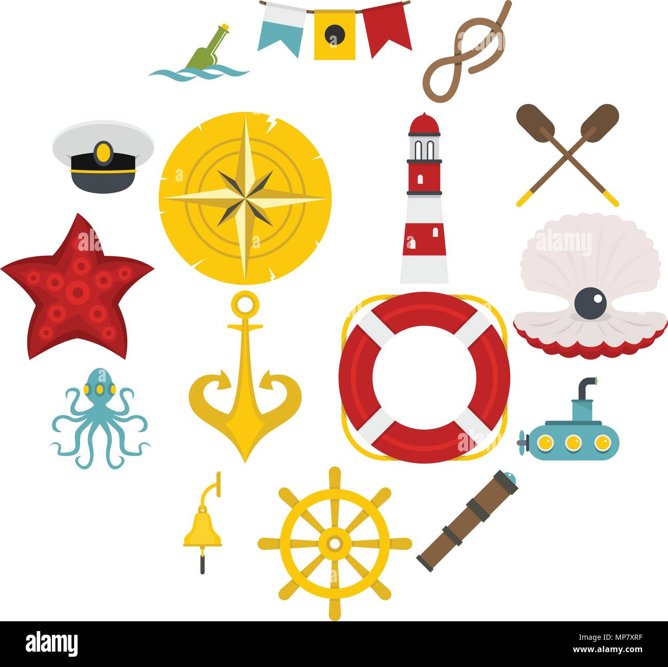 Nautical icons set in flat style Stock Vector Image & Art - Alamy