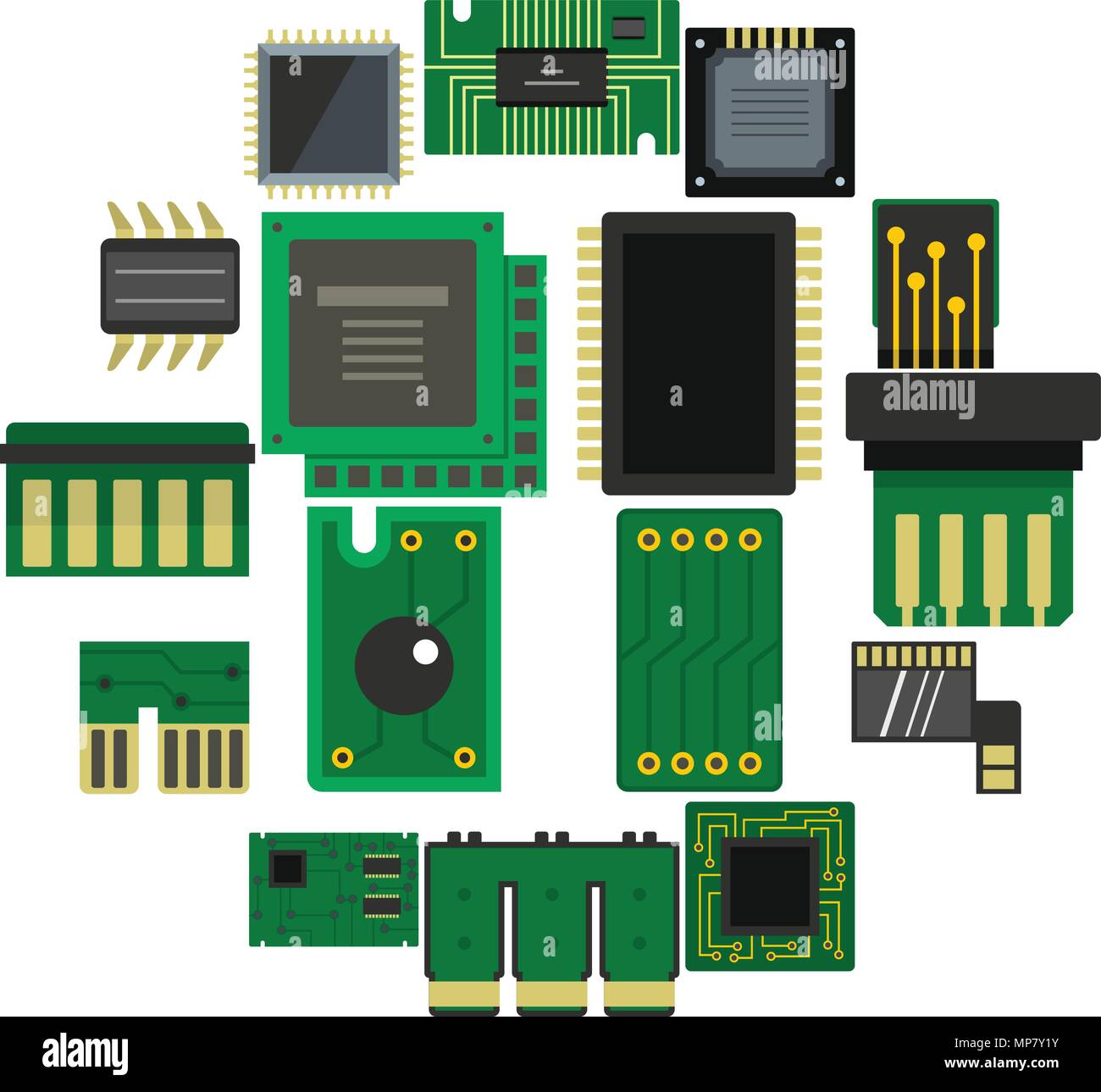 Computer chips icons set in flat style Stock Vector Image & Art - Alamy