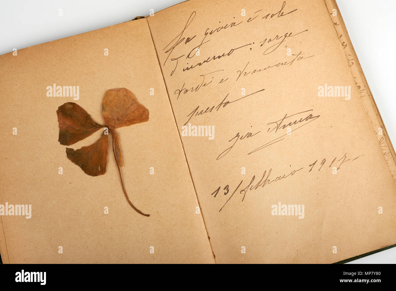 an old book with notes,poems, a nd thoughts, of the early 1900s Stock ...