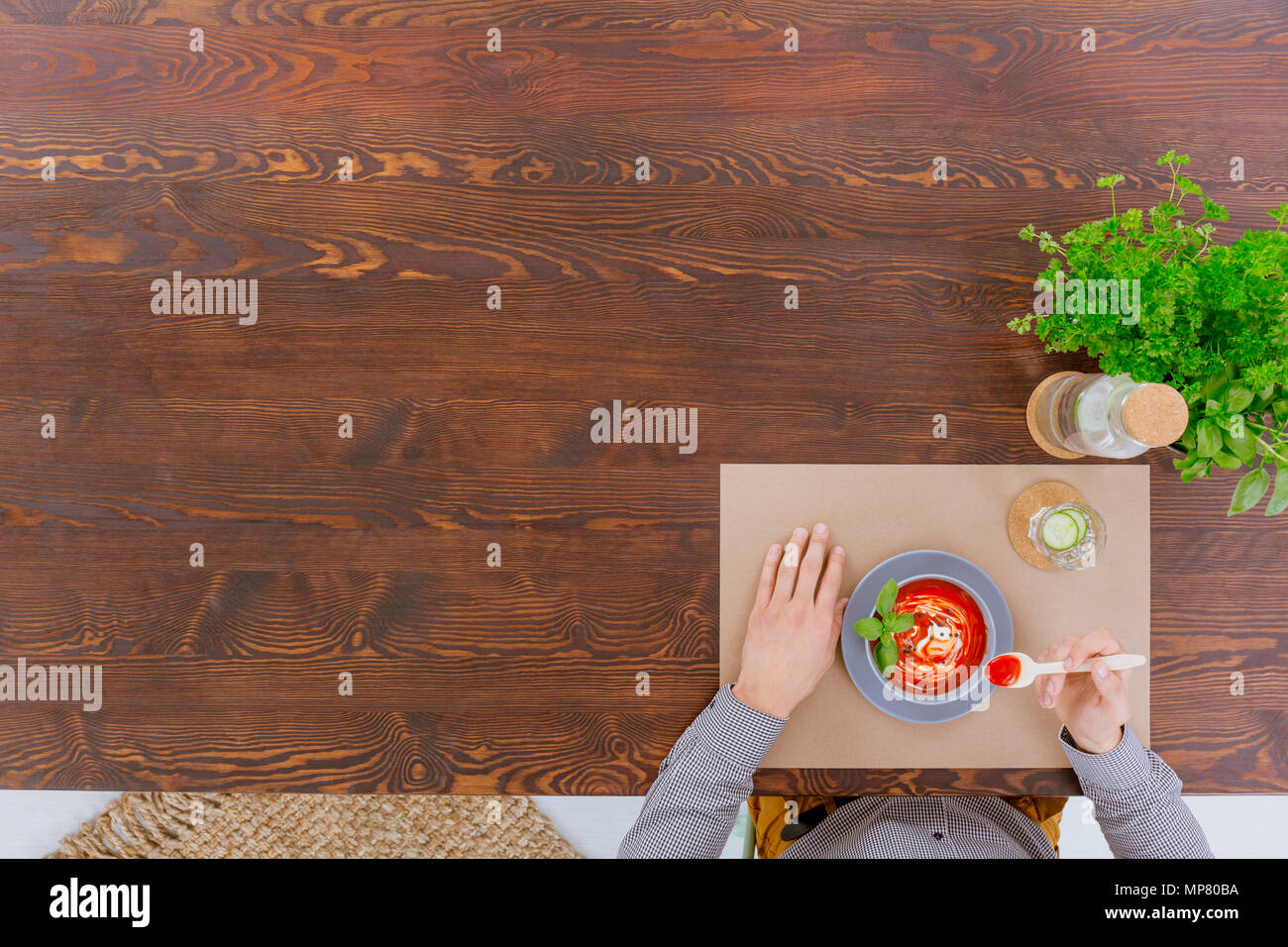 Man eating red soup hi-res stock photography and images - Alamy