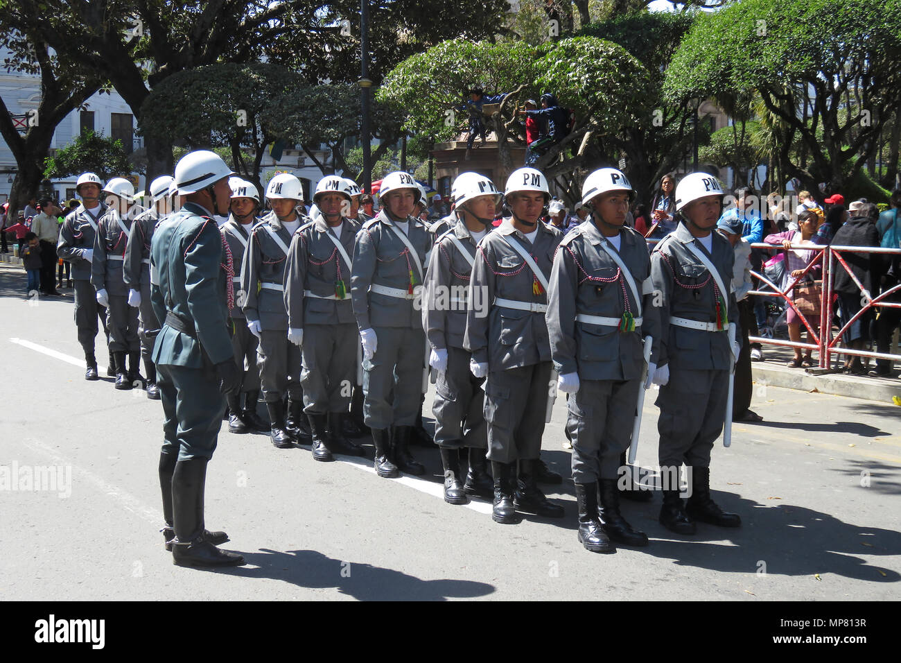 Sucre, Capital of Bolivia, - August 6, 2016: Military parading through ...