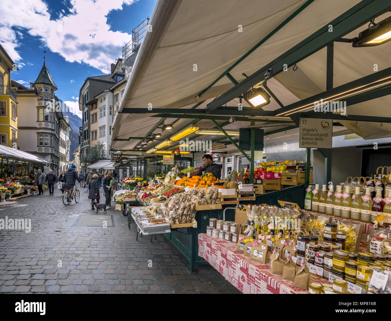 Market at Obstmarkt Square, Bolzano Stock Photo - Alamy