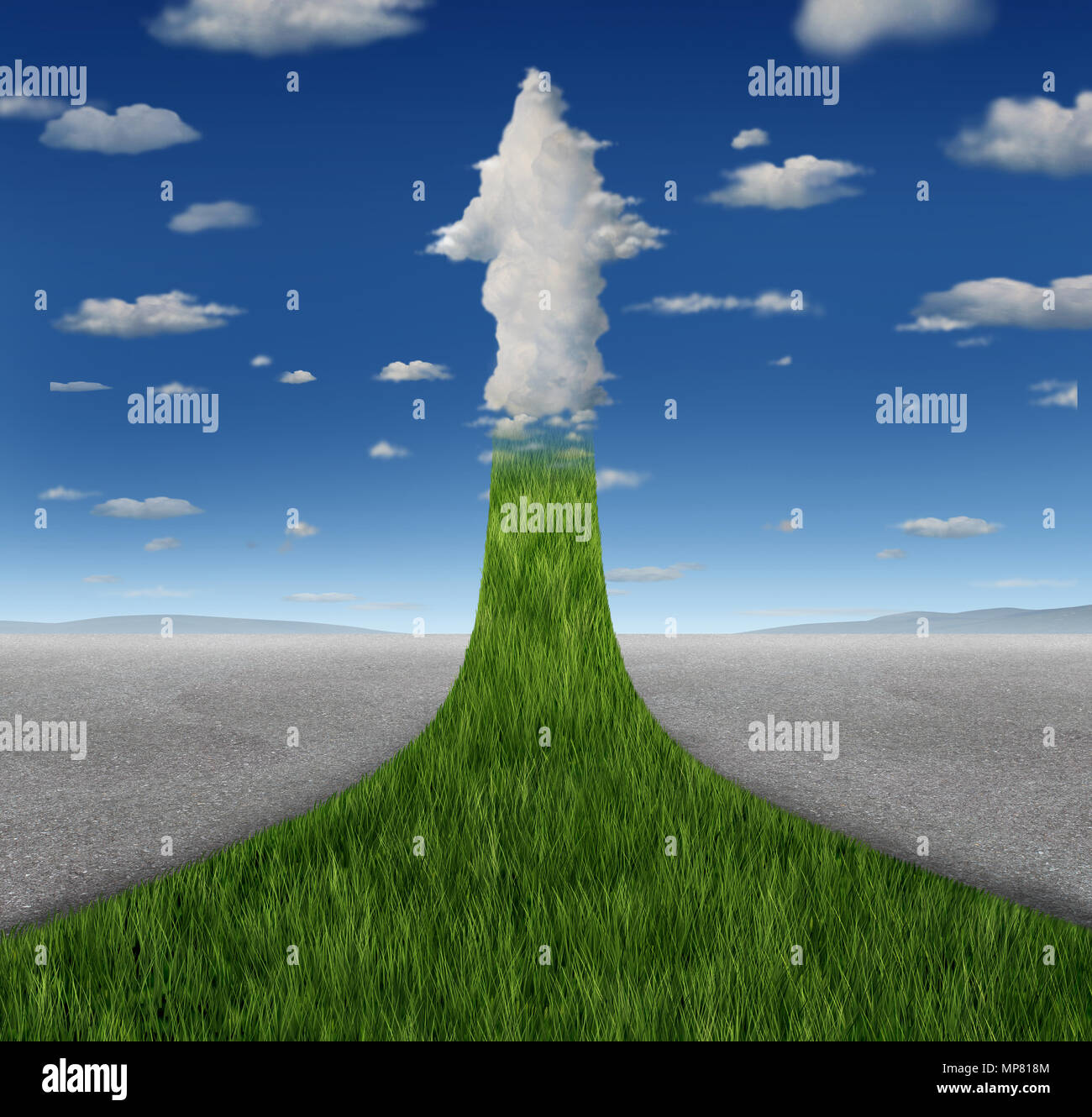 Grass road path of aspiration concept with 3D illustration elements ...