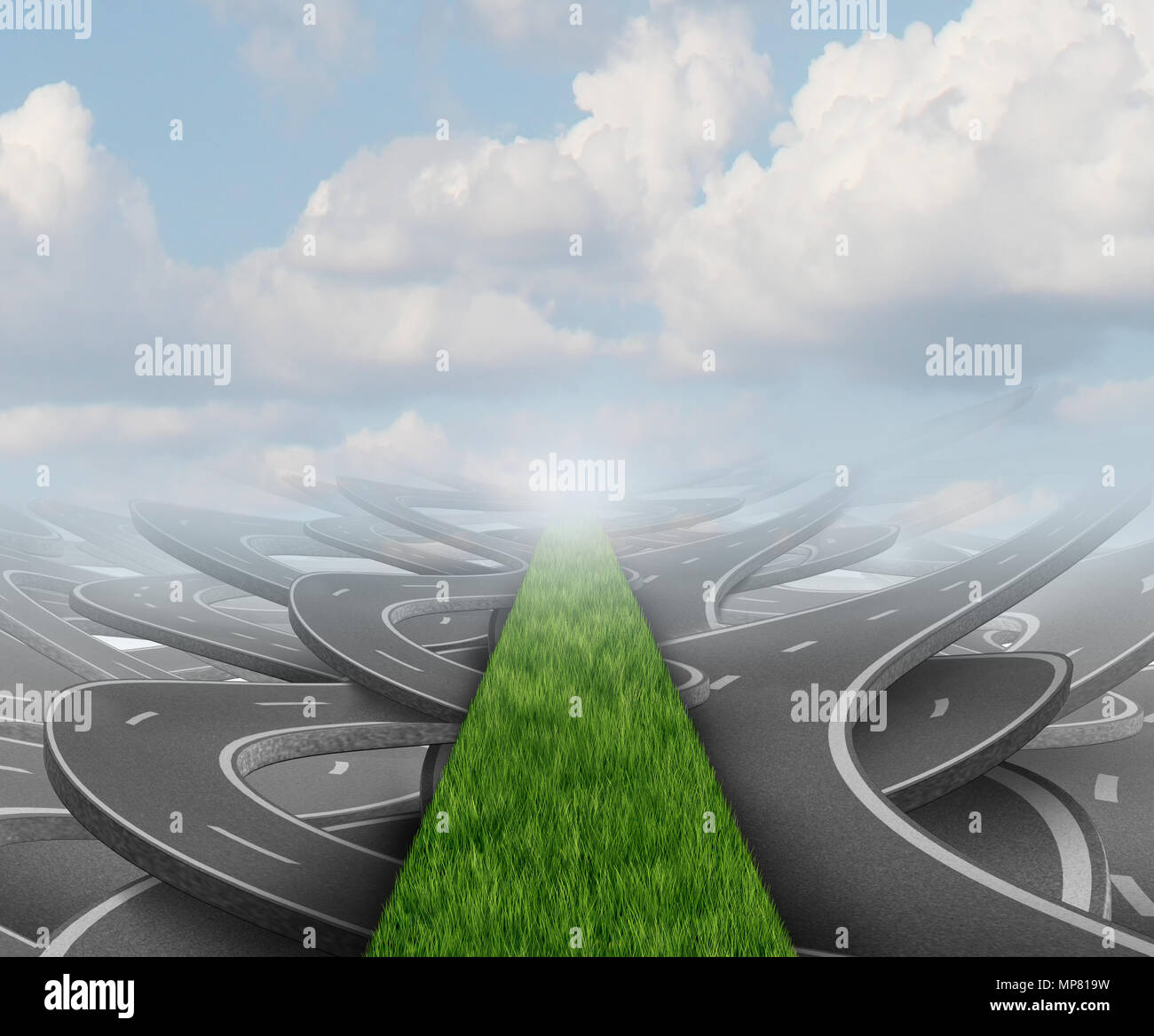 Green path concept as a grass road success symbol for renewable ...