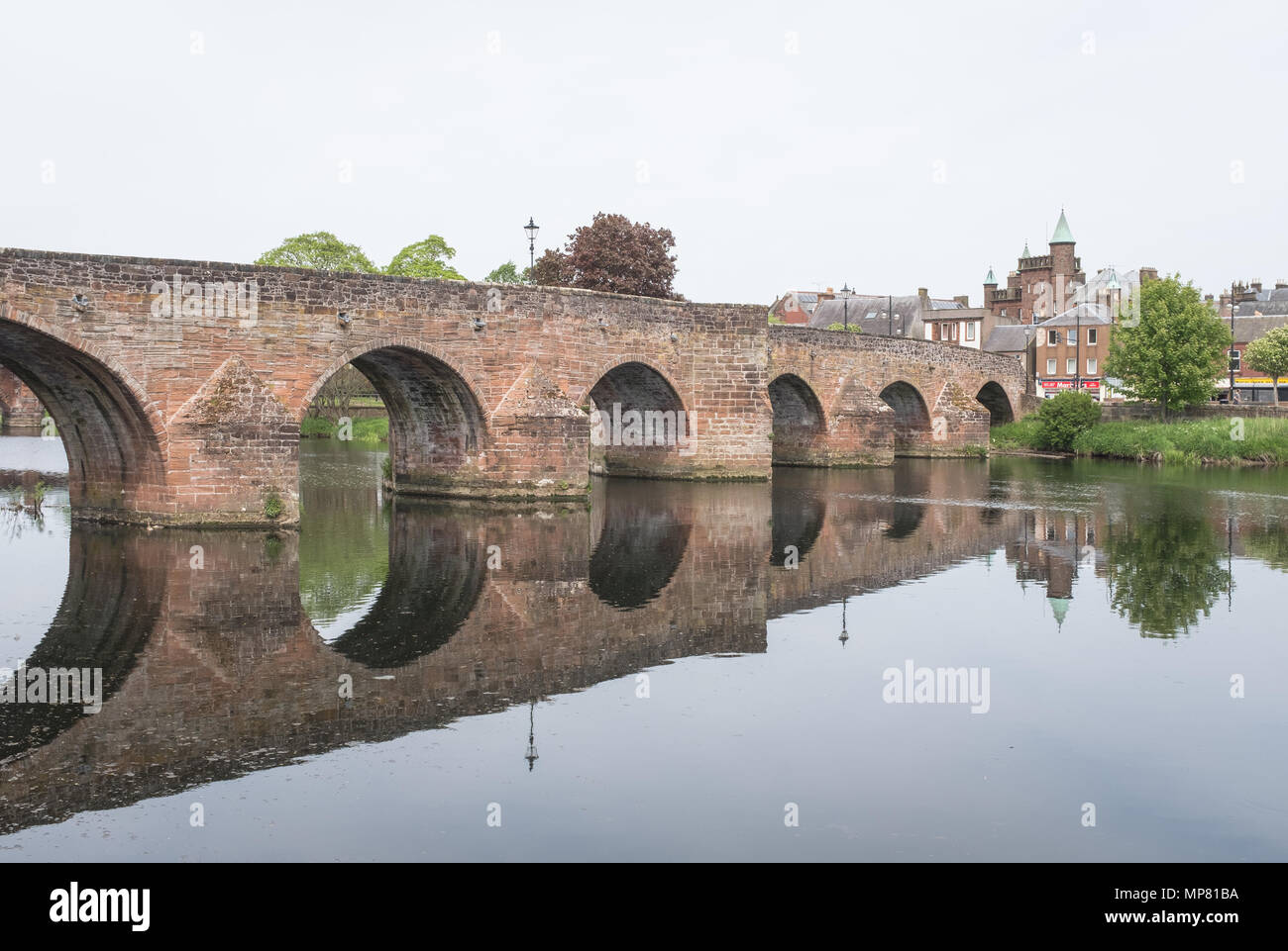View of the historic Devorgilla Bridge over the River Nith in Dumfries ...