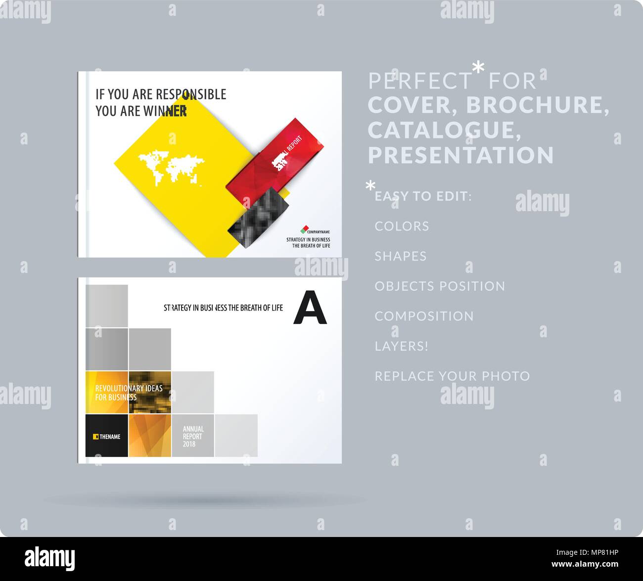 Square design presentation template with colourful rectangles shadows ...