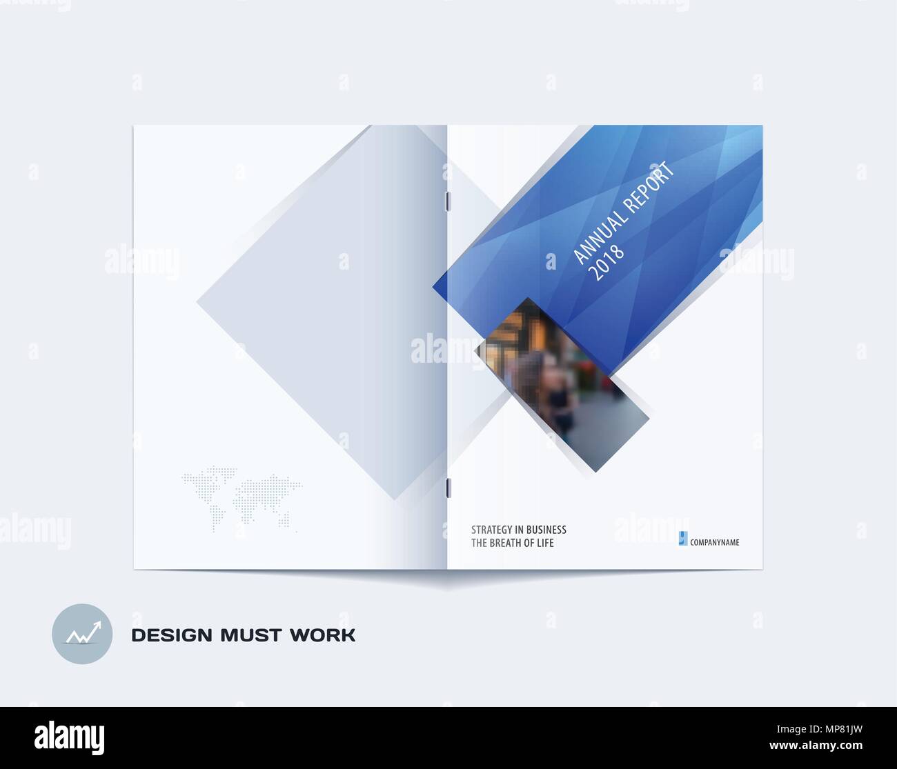 Abstract double-page brochure design rectangular style with blue ...