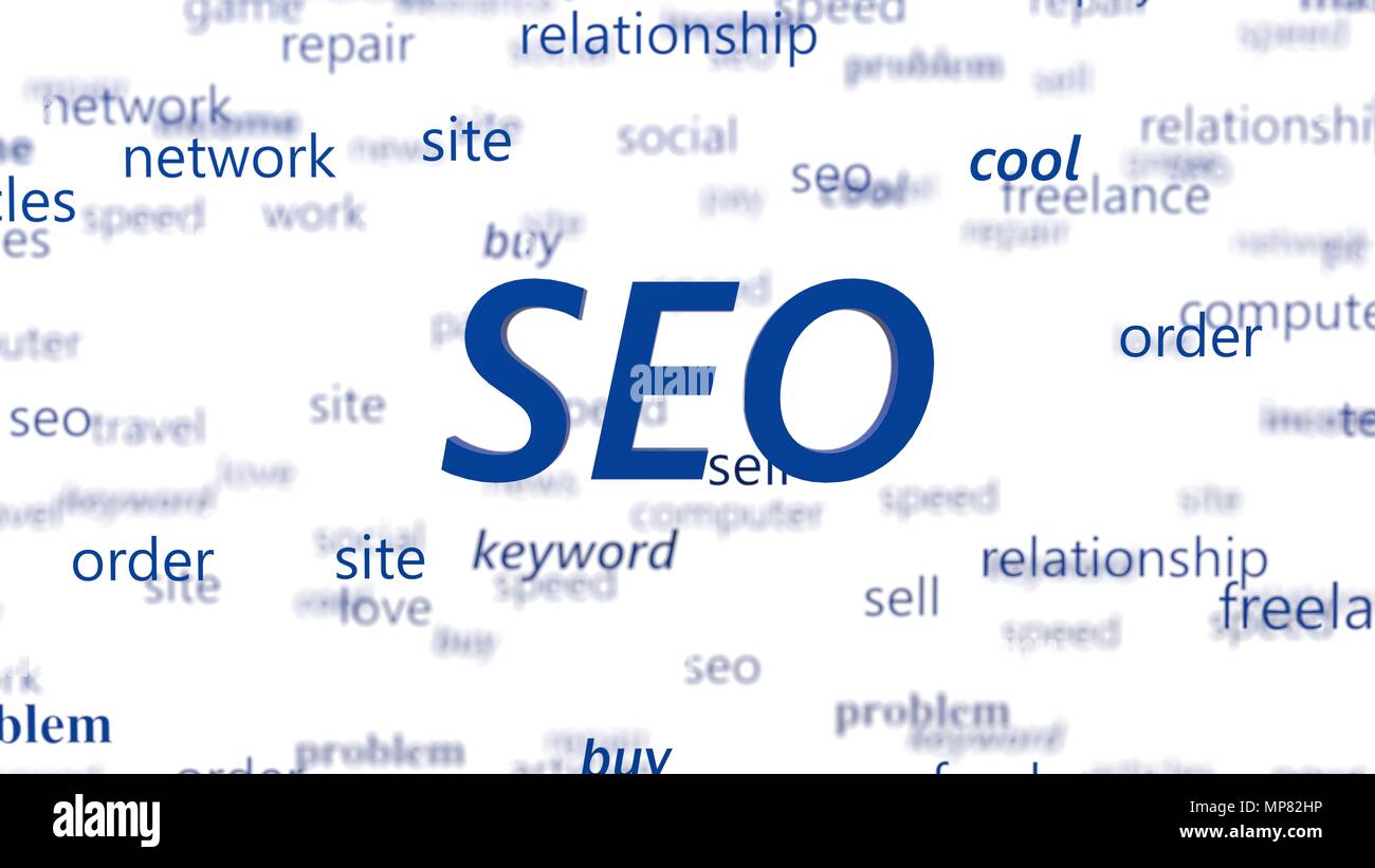 seo themed keyword cloud with one big keyword. 3d illustration Stock ...