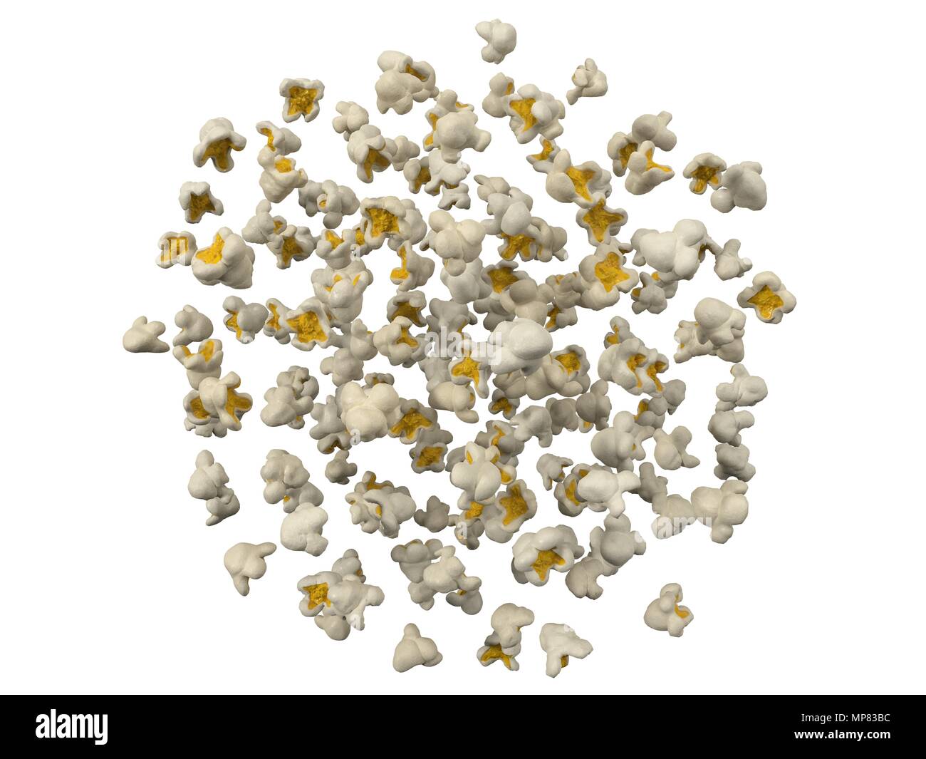 falling popcorn pieces. 3d illustration Stock Photo - Alamy