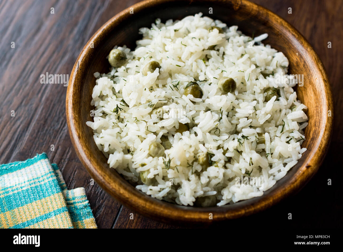 Cooked Plain Basmati Rice with Dill and Green Peas / Pilav or Pilaf in ...