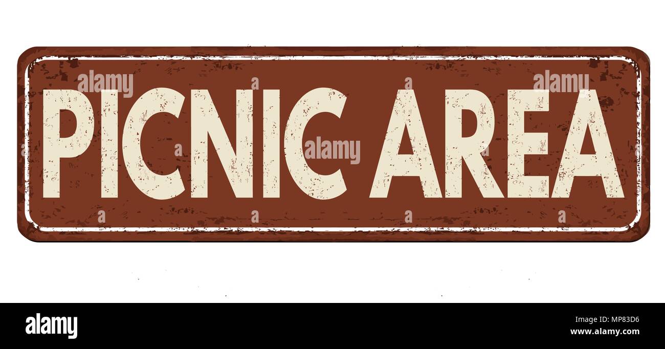 Picnic area vintage rusty metal sign on a white background, vector ...