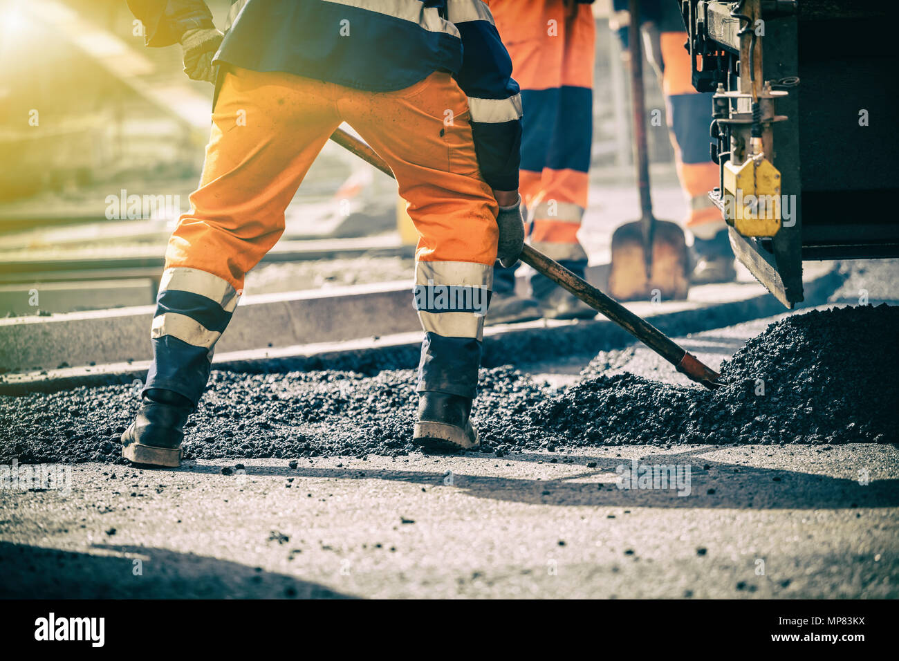 Teamwork, Group of workers on a road construction, team of people at ...